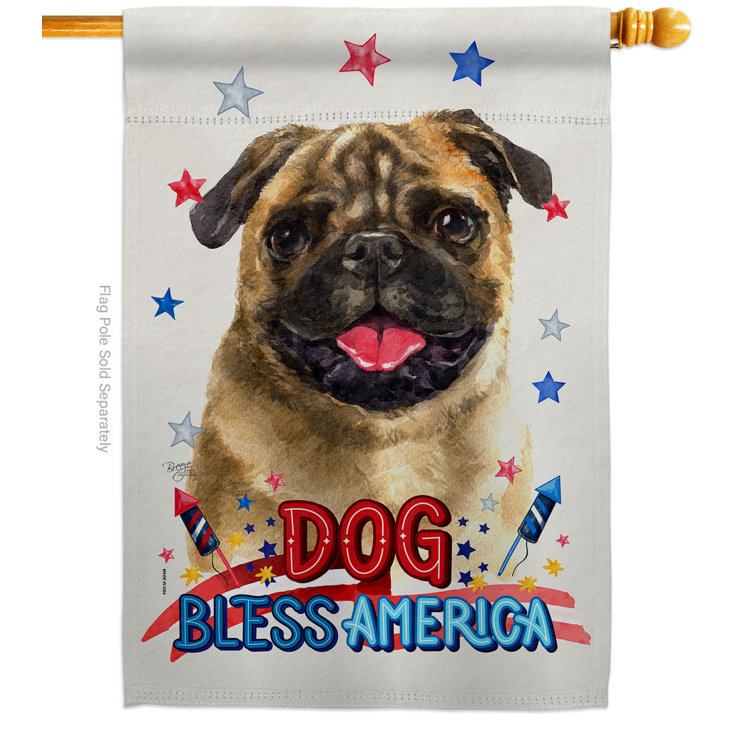 Breeze Decor Patriotic Pug House Flag Dog Animals 28 X40 Inches Double-Sided Decorative ...